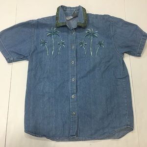 Tops | Vintage Denim Tree Design Shirt Size M | Poshmark